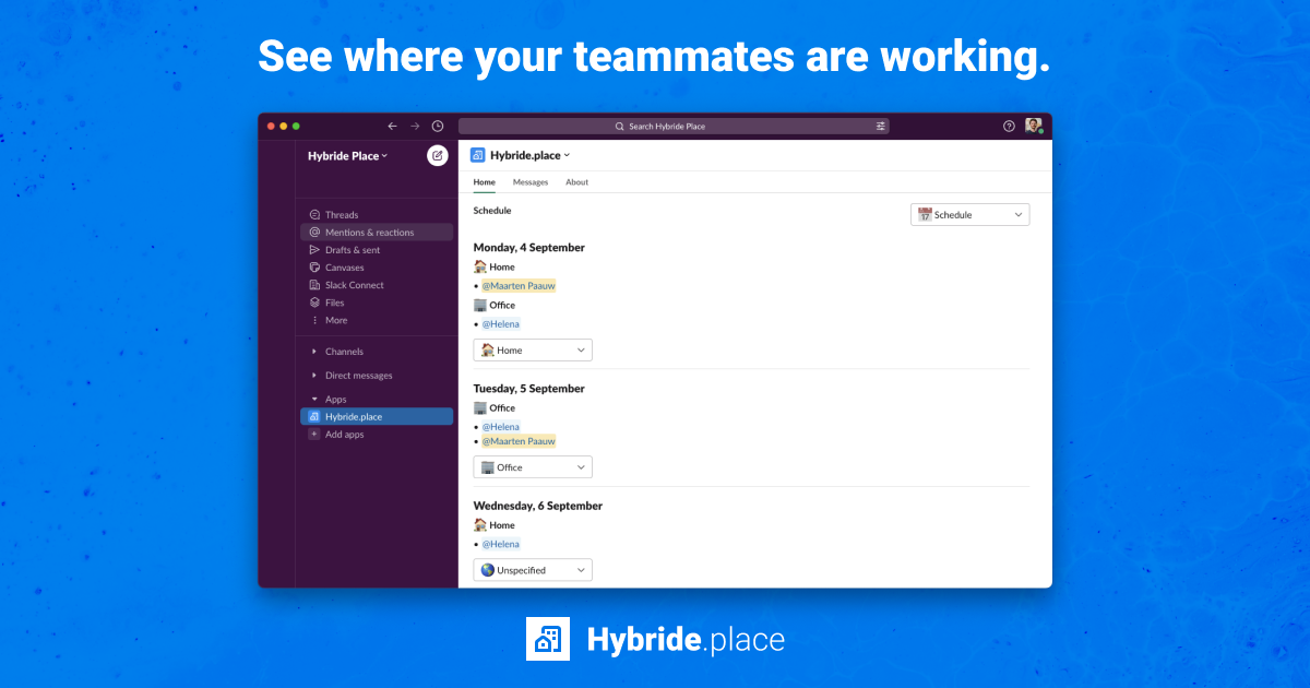 Hybride.place — Manage your office visits using Slack